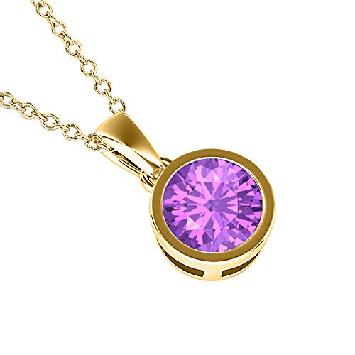 SVC-JEWELS 9mm 5.50Ctw Round Cut Created Amethyst 14k Yellow Gold Plated Bezel Set Cross Pendant for Women's