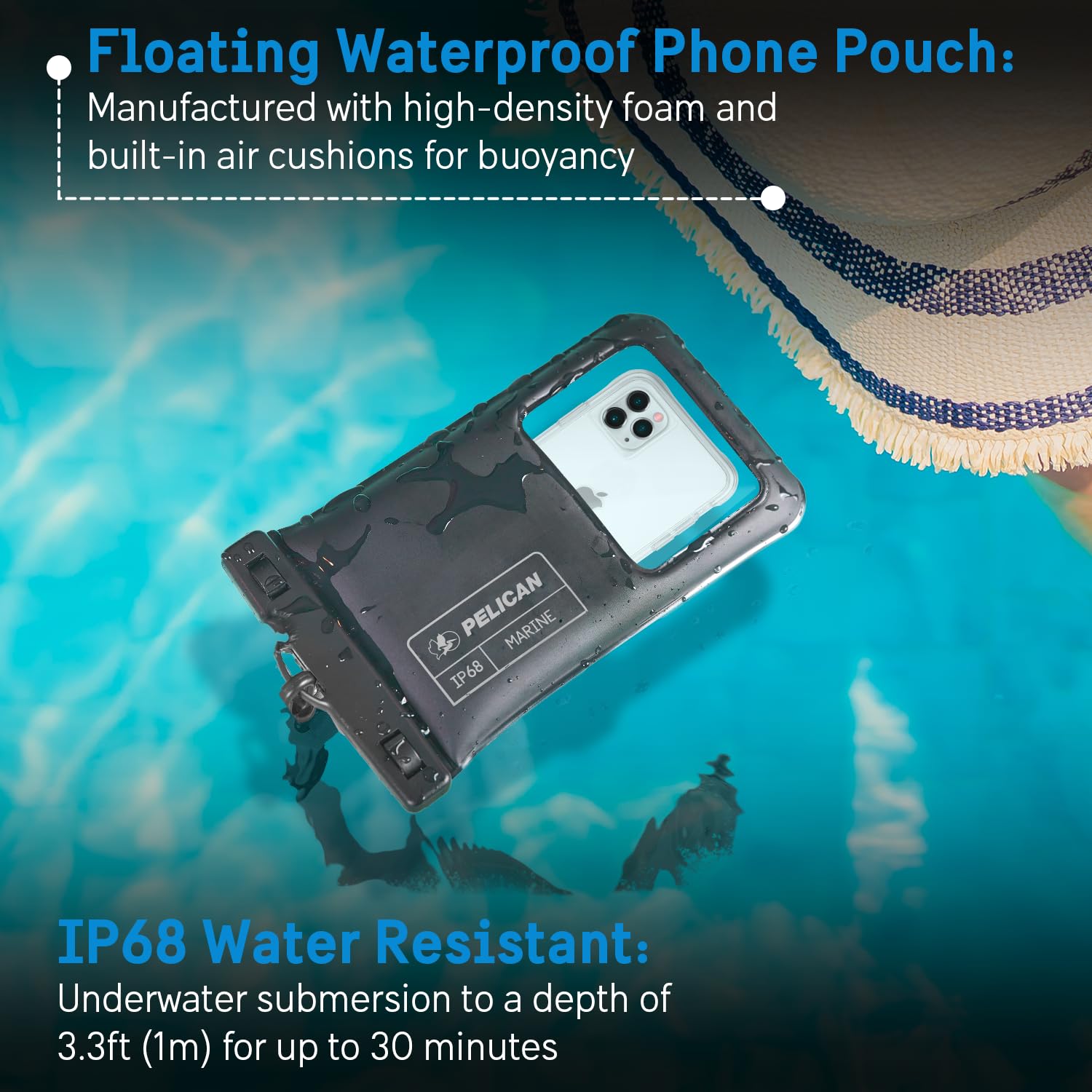 Pelican Marine - IP68 Waterproof Phone Pouch [XL Size] Floating Waterproof Phone Case/Bag for iPhone 15 Pro Max/14 Pro Max/13/12/S24 Ultra/S23/S22/Pixel 8 - Detachable Lanyard - 2 Pack, Stealth Black