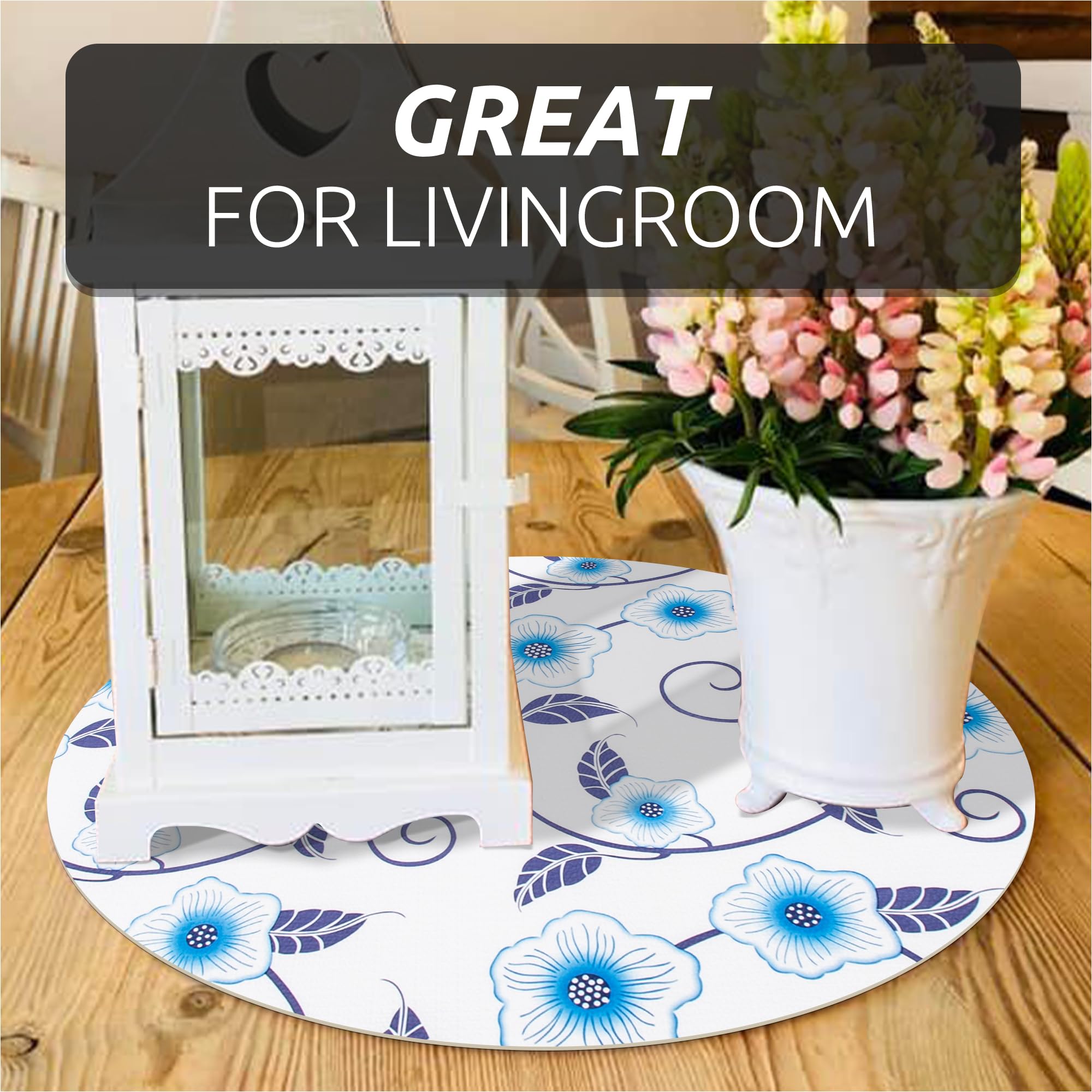 RAY STAR 18X96 Inch Shelf Liner for Kitchen Cabinets, Non-Adhesive Cabinet Liner Washable, PVC Drawer Liner for Dresser Non-Slip Bathroom (Blue Floral)(1 Roll)