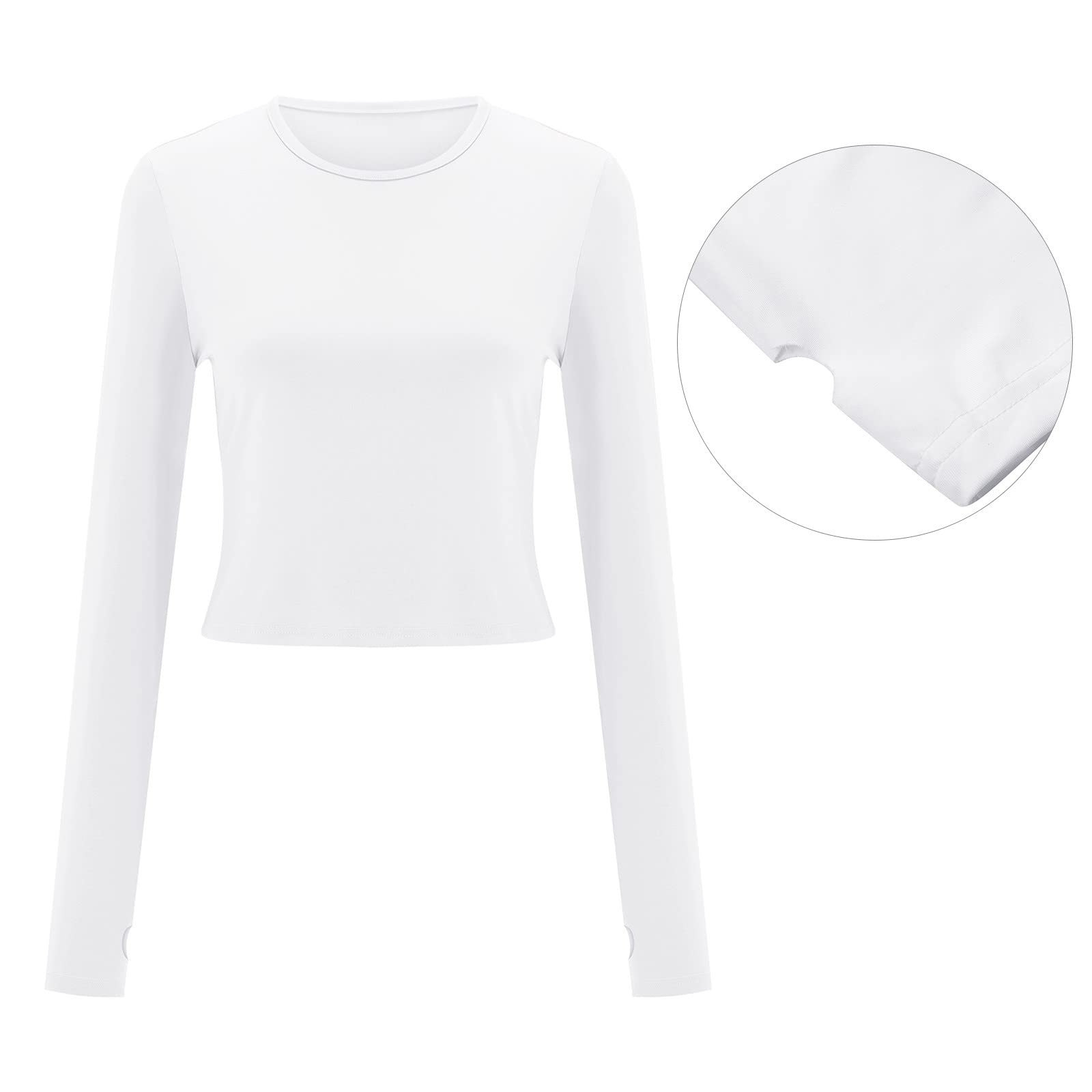 Women's Y2Ks Slim Fitted Long Sleeve Crop Tops Skinnys Crew Neck Layer Tee Tops Skimss Dupess Workout Yoga Basic Tees A-White