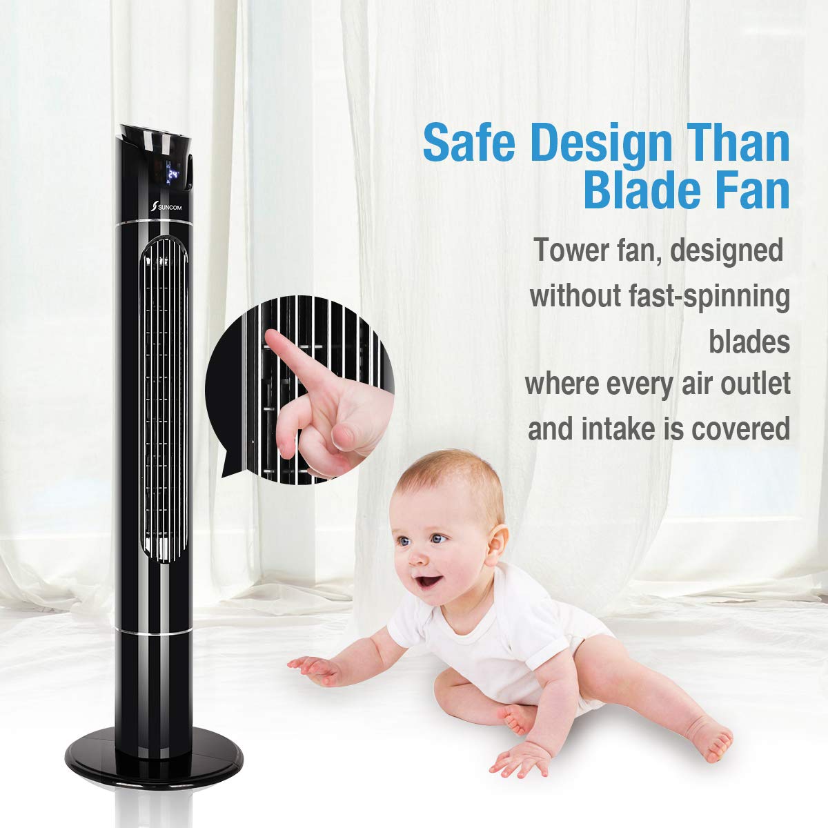 Oscillating Tower Fan with Remote, 43 Inch 3 Speeds Quiet Wind Fan with LED Digital Screen, 12h Timer, Memory Function