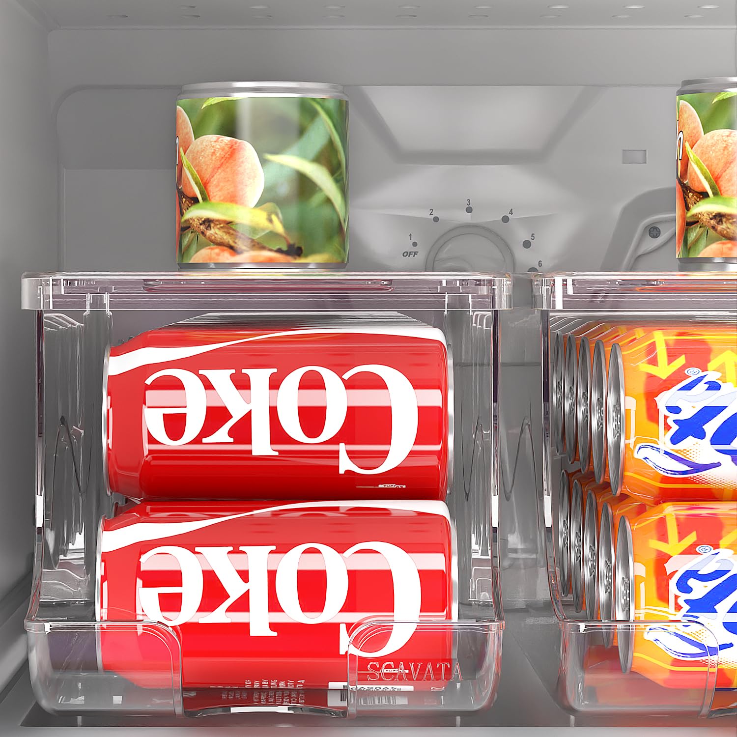 SCAVATA 2 Pack Stackable Refrigerator Organizer, Soda Can Dispenser Pop Cans Container Beverage Holder with Lid for Fridge, Freezer, Kitchen, Clear Plastic Storage Bins-Holds 10 Cans Each (Clear)