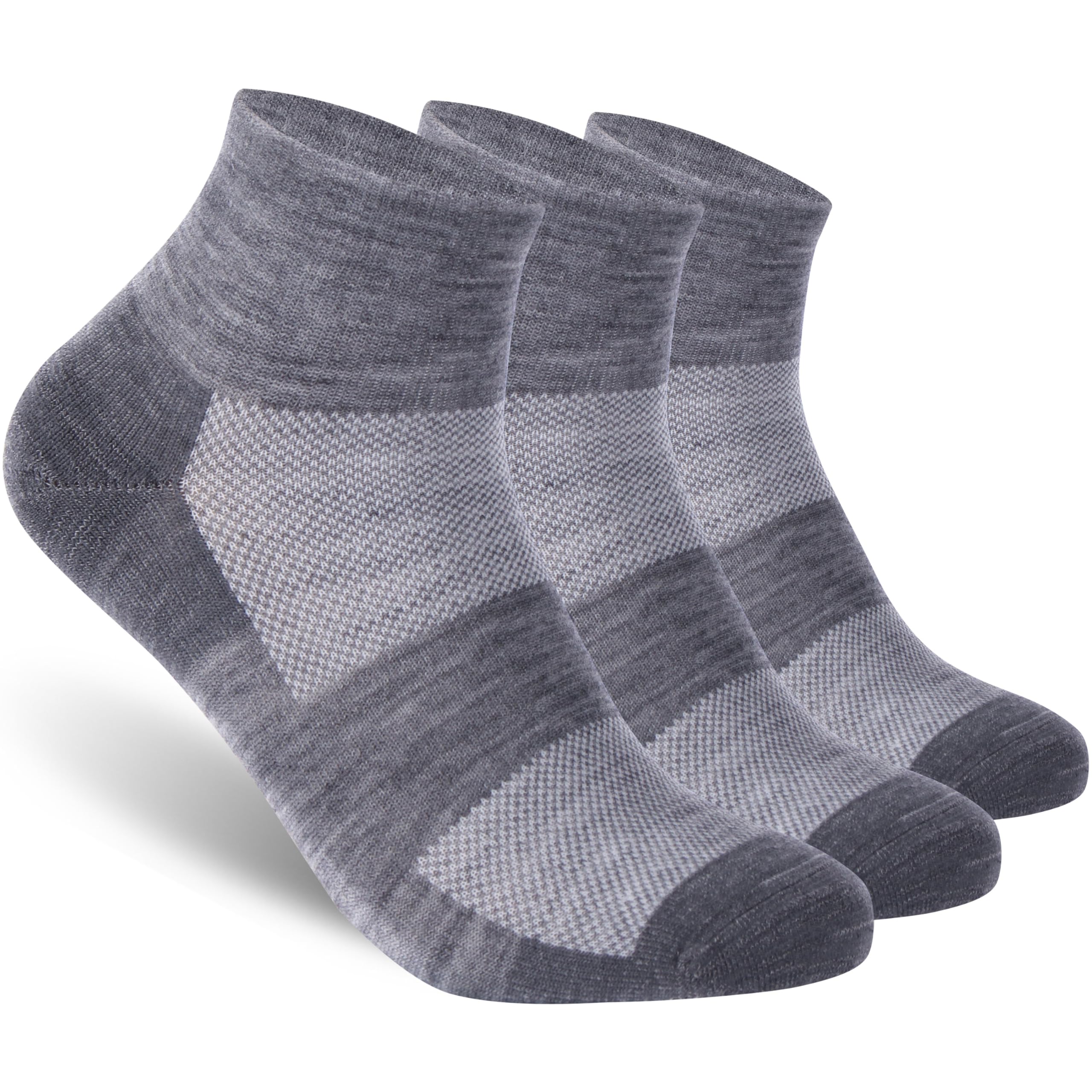RTZAT 90% Merino Wool Ankle Men's Women's Athletic Business Casual Running Moisture Wicking Everyday Thin Wool Socks, Medium, Ash Grey, 3 Pairs