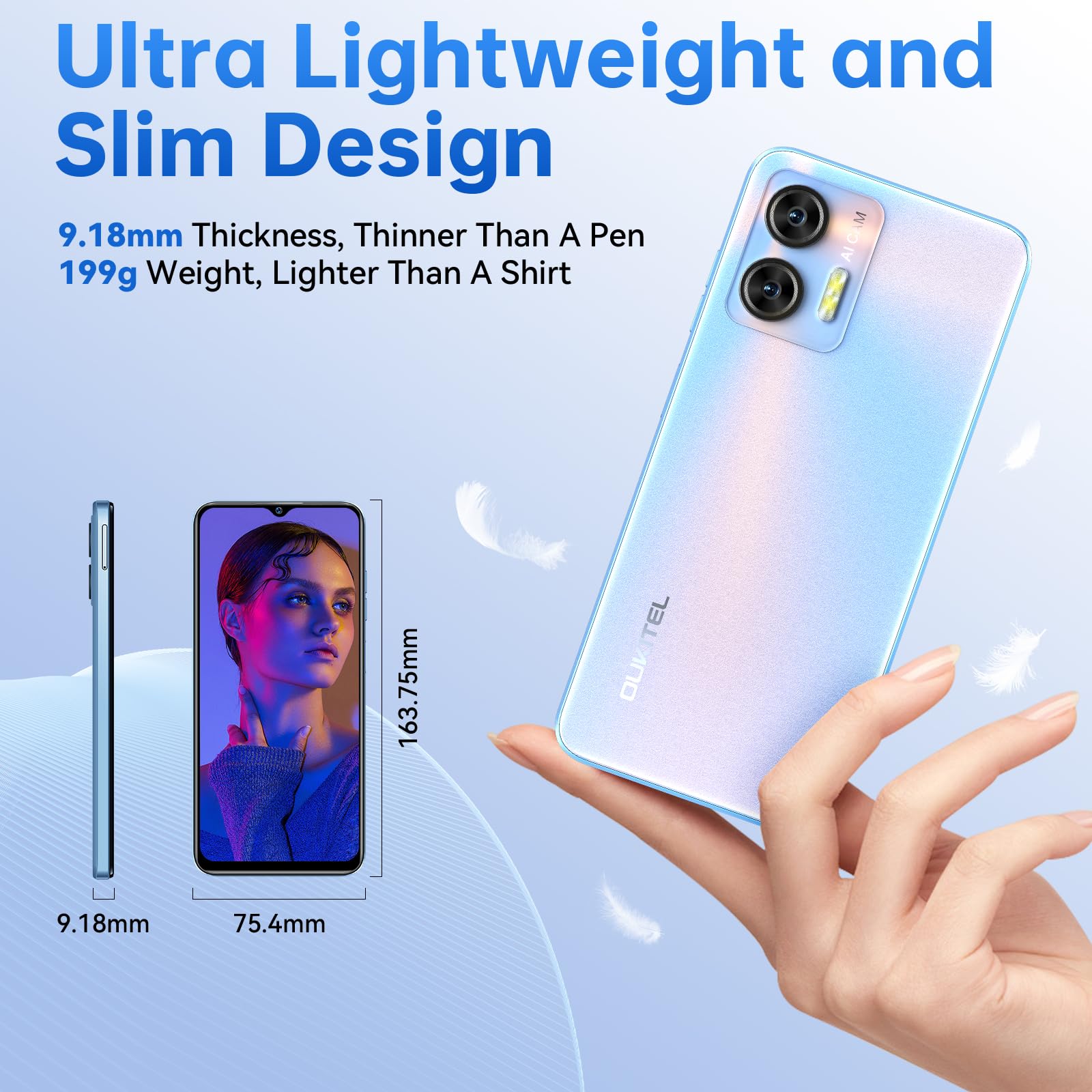 OUKITEL C36 Unlocked Cellphone(2023 Latest), 12GB+128GB, Octa-Core, 6.56'' HD+ Screen Mobile Phone, Android 13 Ultra Slim Smartphone, 5150mAh Battery, 4G Dual SIM/Fingerprint Unlock/Face ID/GPS,Black