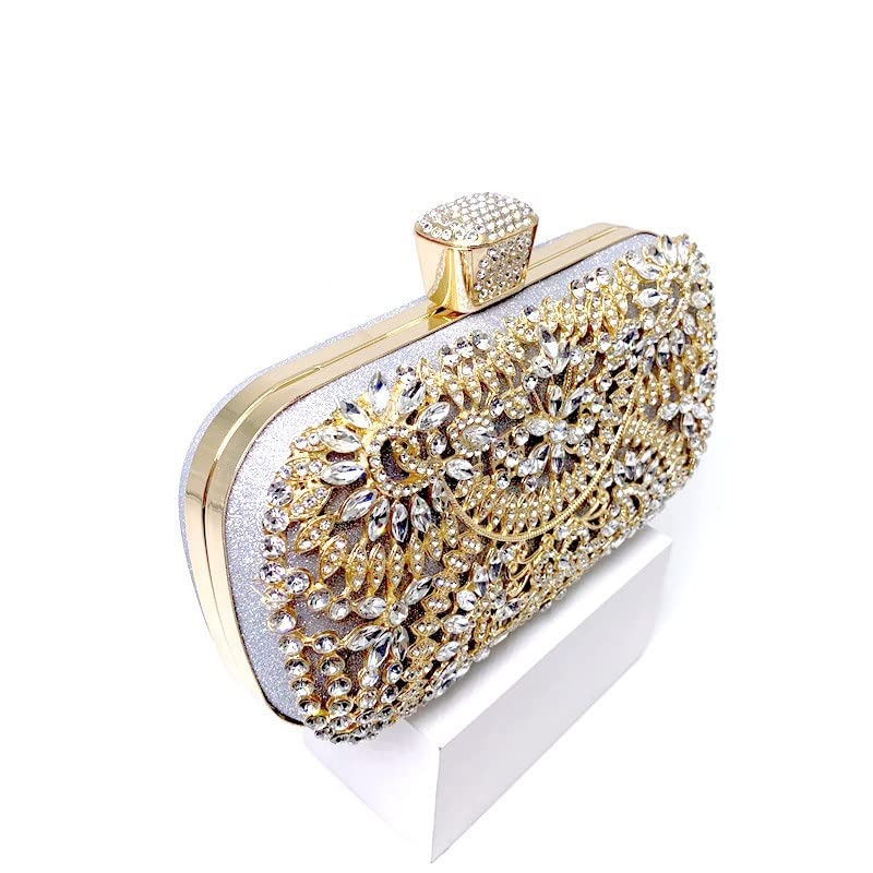WSSBK Evening Clutch Bag for Women Wedding Golden Clutch Purse Chain Shoulder Bag Small Party Handbag with Metal Handle