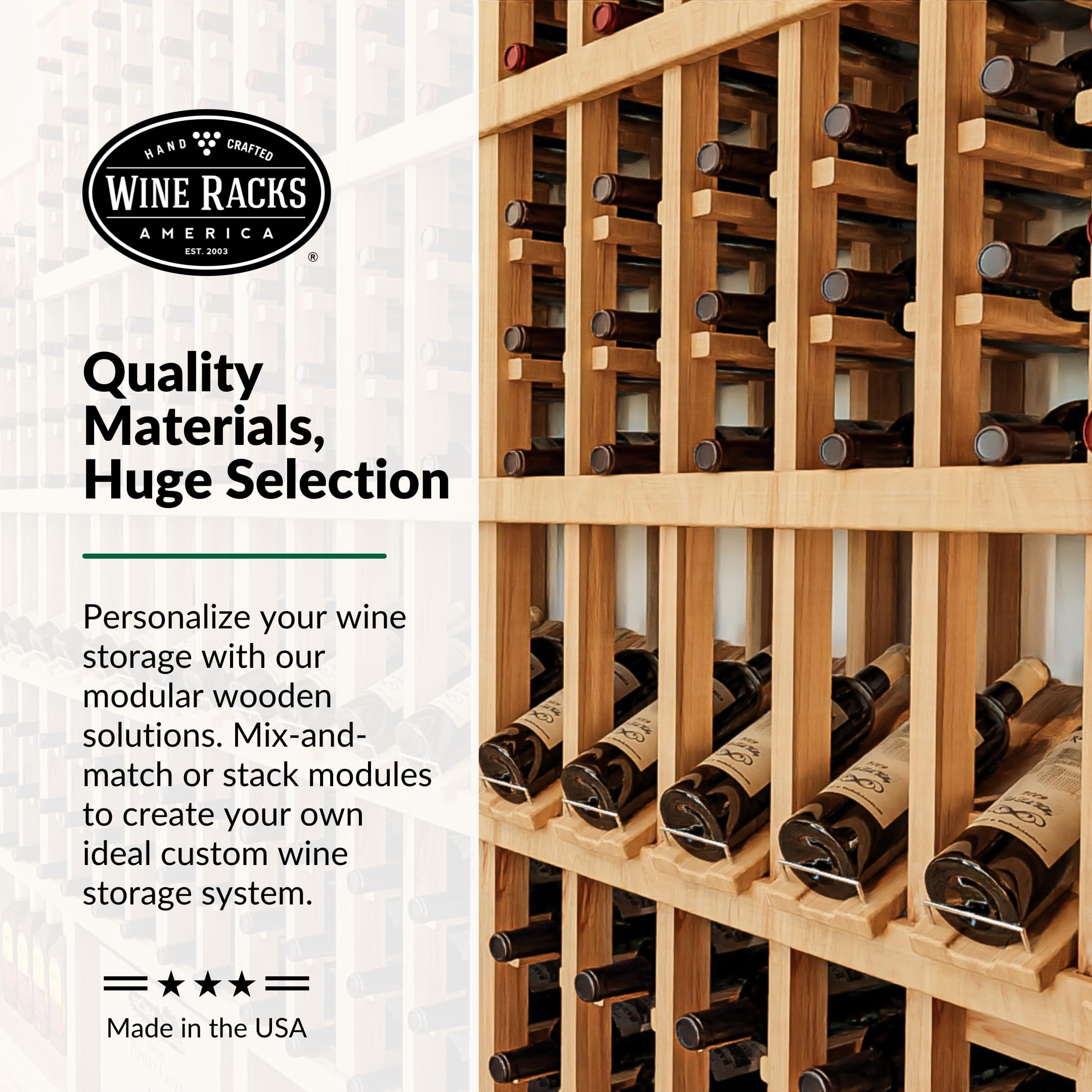 Wine Racks America® InstaCellar Diamond Cube Wine Rack - Durable and Expandable Wine Storage System, Knotty Alder Unstained - Holds 82 Bottles