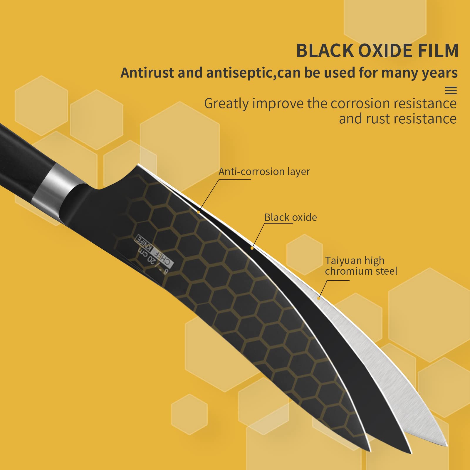 Prochion 5 PCS Chef Knives Set with Wooden Box, Black Blade Knives Set for Kitchen without Block, Razor Sharp Kitchen Knife Set of 5 with Pakka Wood Handle for Family & Restaurant