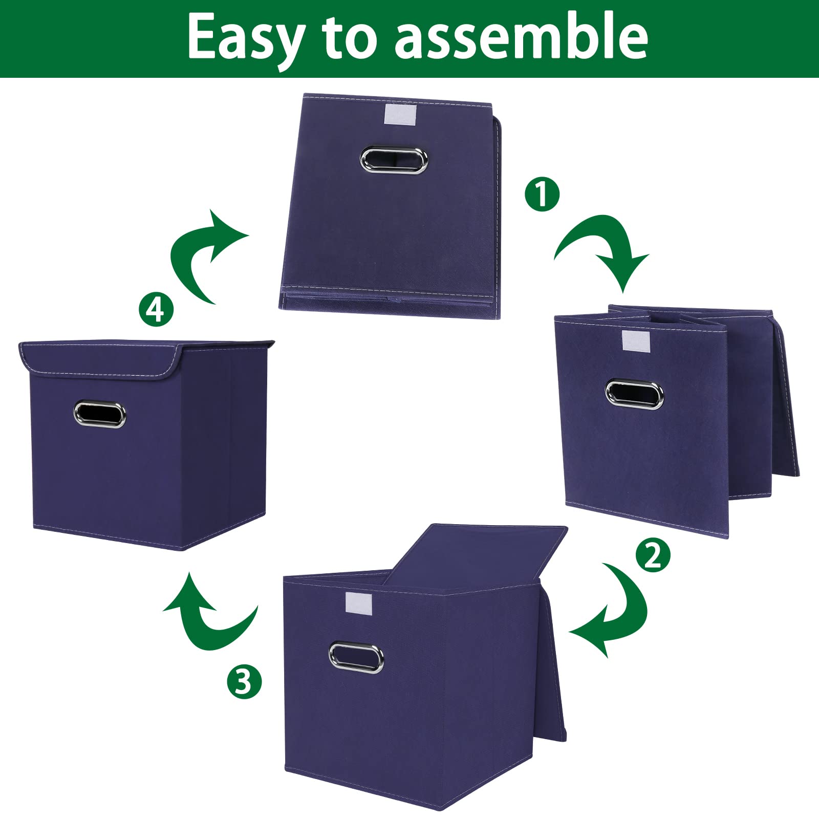 STOREONE Foldable Storage Bins Cubes Storage Organizer With Lid,Fabric Cube Storage Box With Handle,For Home Bedroom Office,Closet, Clothes, Toys,3 Pack,(Navy Blue