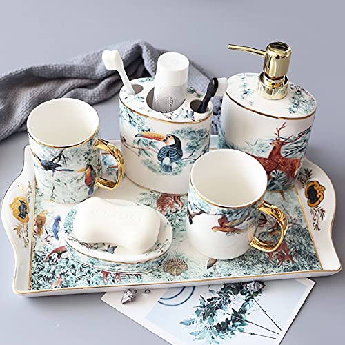 Soap Dispenser 6-Piece Set Animal Pattern Ceramic Kitchen Soap Dispenser with Tray, for Home Hotel Bathroom, Kitchen Hotel Bathroom Accessories Soap Bathroom Dispenser