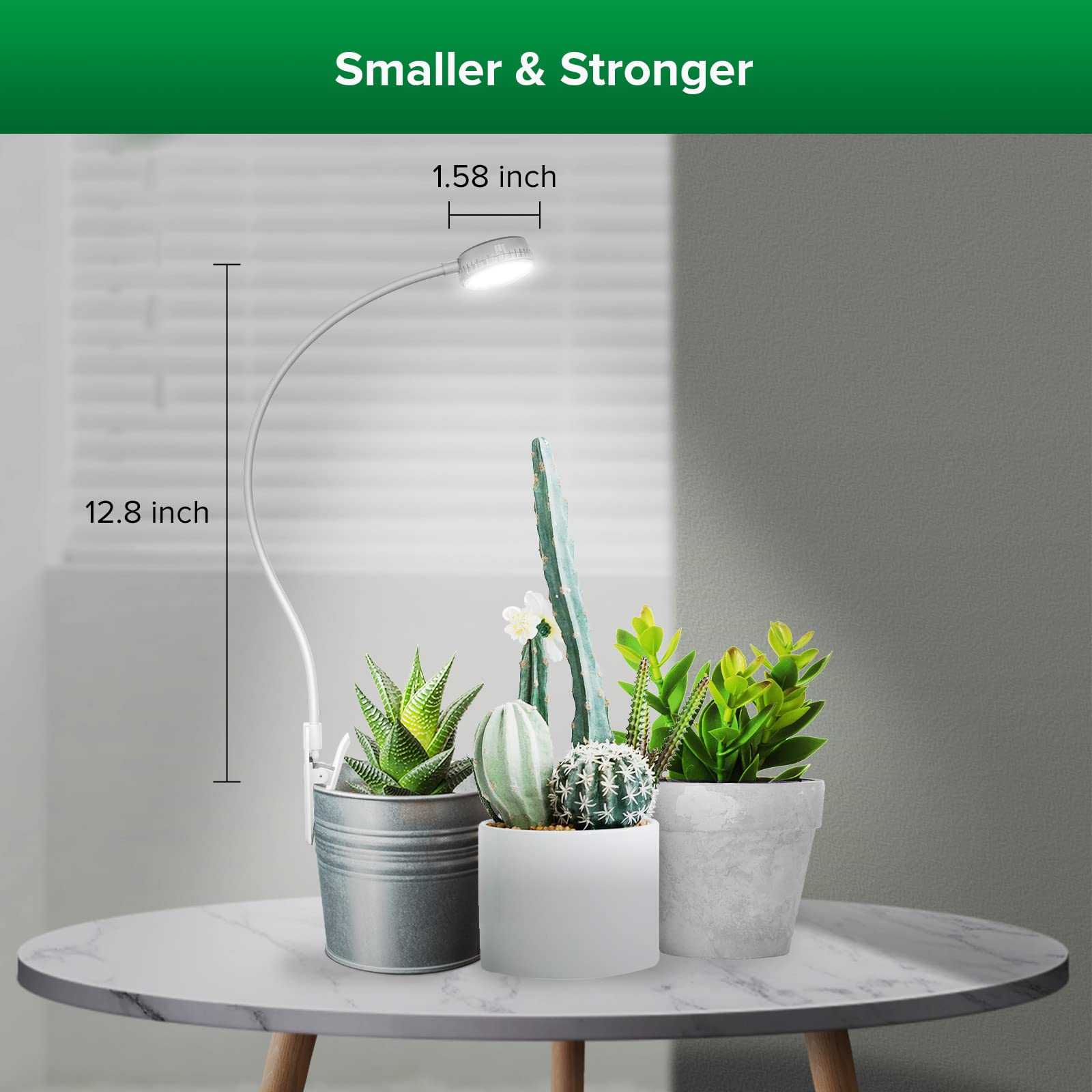 SANSI Grow Lights for Indoor Plants, Pot Clip LED Plant Lights for Indoor Growing, Full Spectrum, with 4-Level Dimmable, Auto On Off 3 6 12 Hrs Timer for Small Plants, Gardening Gifts White 5V 2-Pack