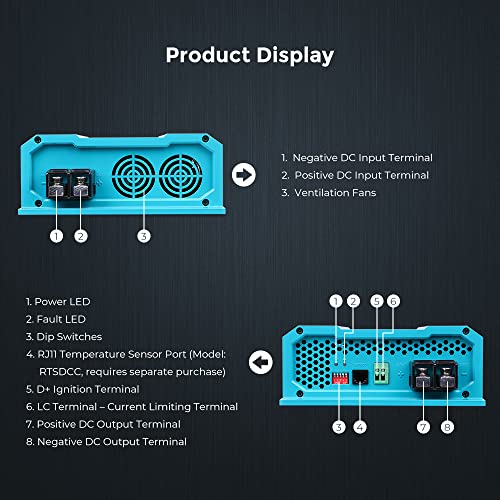 Renogy 12V 60A DC to DC On-Board Battery Charger for Flooded, Gel, AGM, and Lithium, Using Multi-Stage Charging in RVs, Commercial Vehicles, Boats, Yachts, 60A