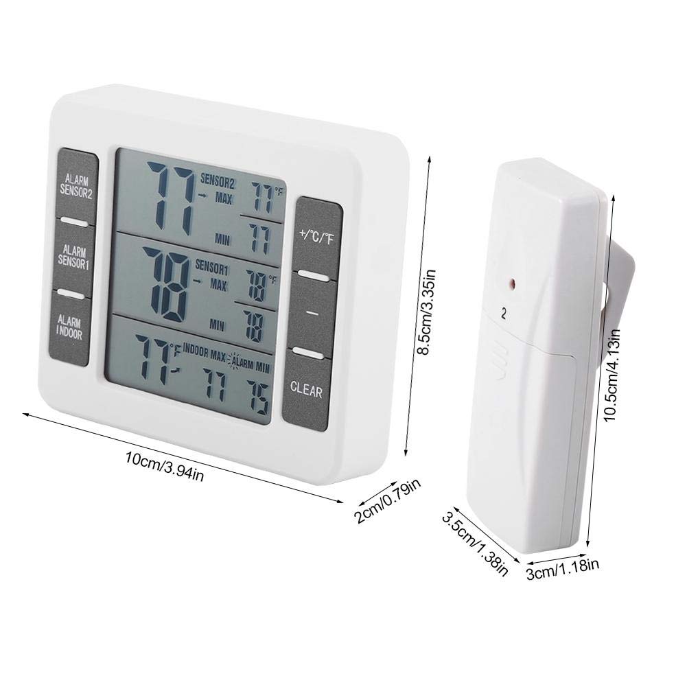Wireless Therometer-Refrigerator Thermometer Wireless Digital Freezer Thermometer with 2PCS Wireless Sensors with Audible Alarm for Indoor Outdoor Thermometer (Battery not Included)