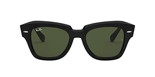 Ray-Ban RB2186 State Street Square Sunglasses, Black/G-15 Green, 49 mm