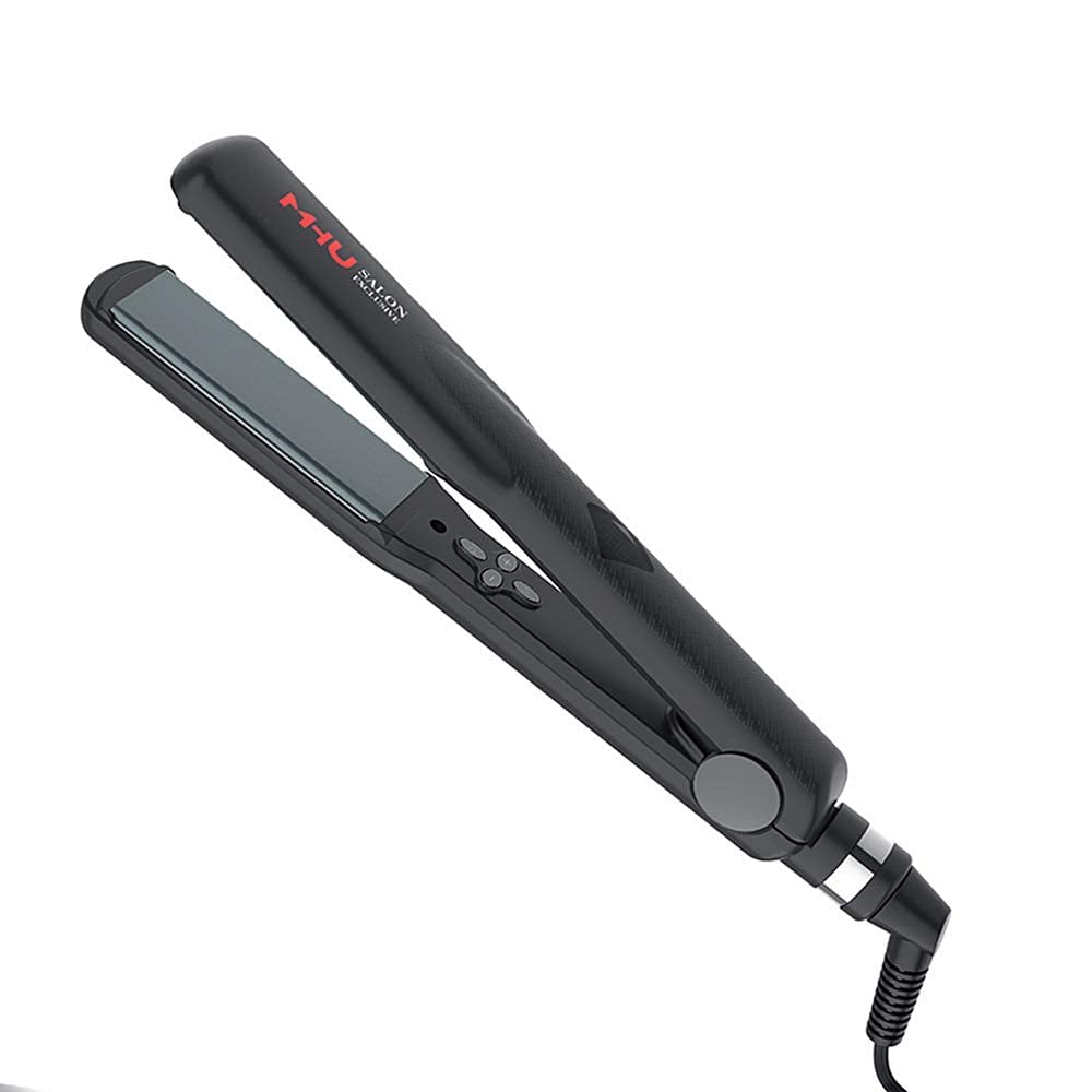 Professional Keratin Hair Straightener 1.25" Wide Flat Iron Hair Straightener Instant Heat Up Flat Iron 285℉-450℉, Dual Voltage, Auto Shut Off (Black)