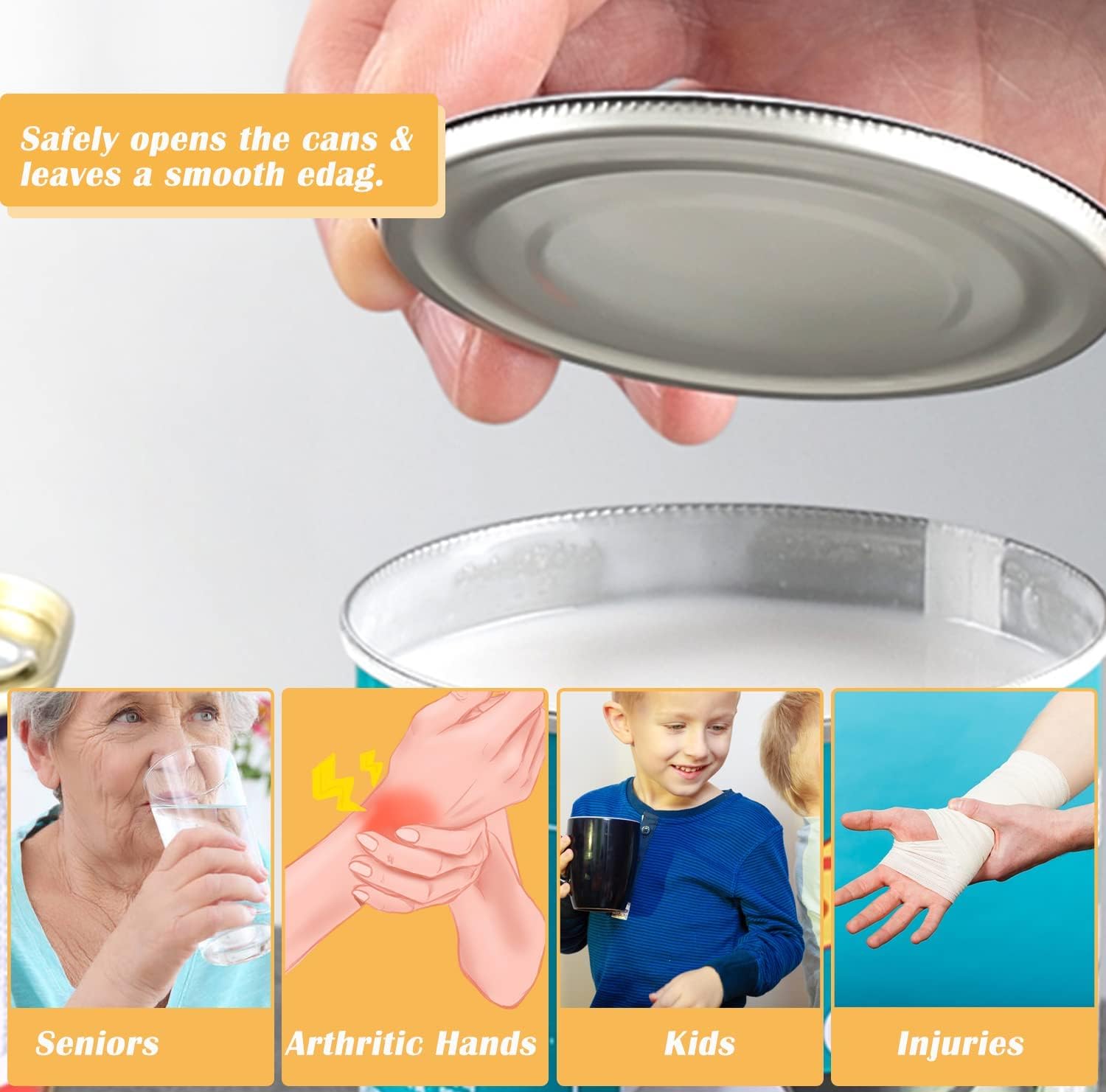 One-Touch Switch Can Opener, Electric Can Opener, Safe Smooth No Sharp Edges Can Opener for Almost Size Can, Can Opener Electric Best Kitchen Gadgets for Chefs, Arthritis and Seniors
