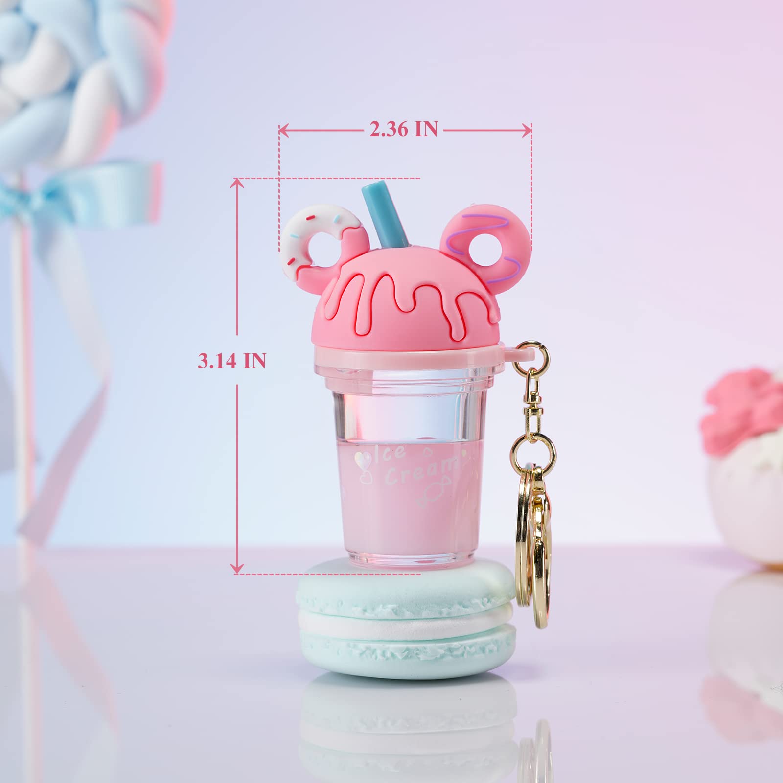 YOU WIZV Liquid Keychain, Kawaii Cute Donut Charms for Backpacks, Aesthetic Bubble Tea Boba Water Keychain for Girls, Kids,Women, Daughters, Boys(Pink Keychain)