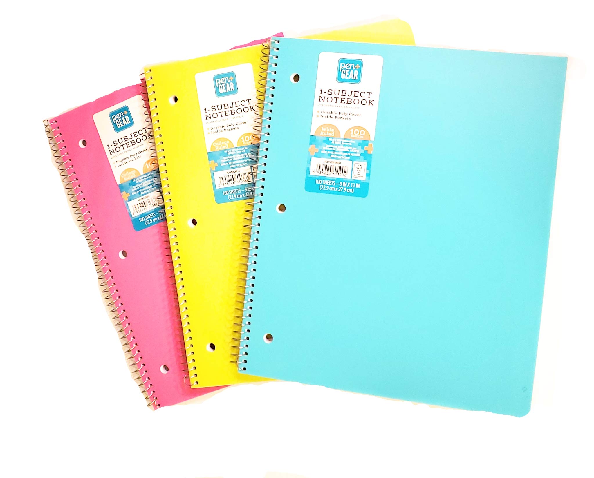 Pen + Gear 3- Pack Poly Composition Notebook Pack Writing Journal - College Ruled, 11" x 9", Single Subject-100 Sheet- Colors Vary (Pink, Purple, Teal, Yellow)