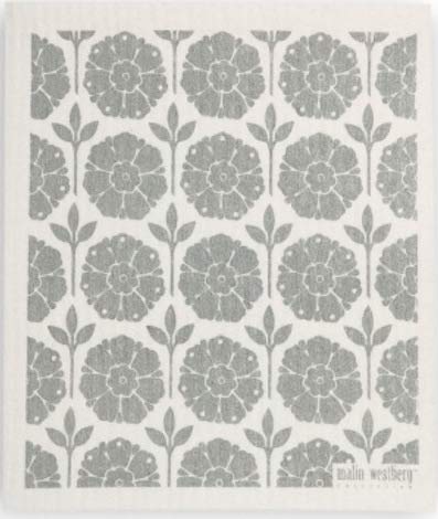 Trendy Tripper Swedish Dishcloths/Sponge Cloths - Packs of 4 Different Designs in Grey (4-Pk Grey: Garden, Berries, BLOMMORS, Country Life Flow)