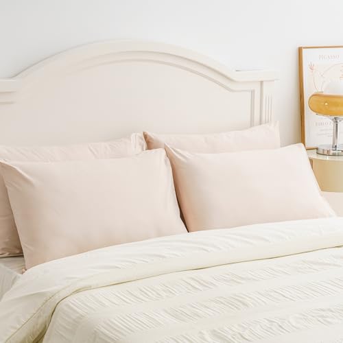 NiNi ALL Bedding Queen Pillow Cases 4 Pack 100% Brushed Microfiber Beige Pillowcases Soft & Breathable All seasons Pillow Covers with Envelope Closure for Women Men, Queen Size 20x30 Inches