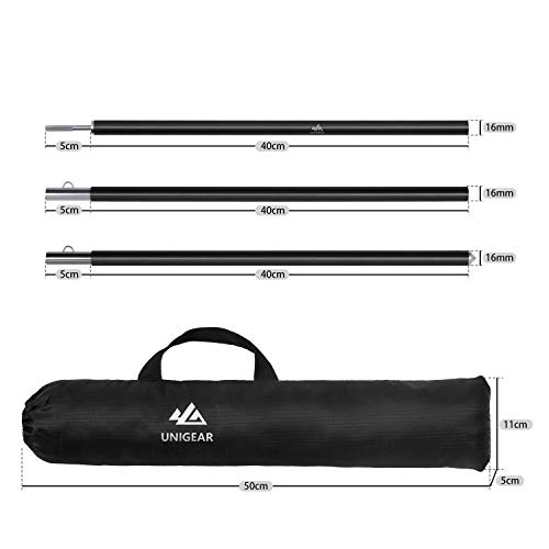 Unigear Telescopic Tent Pole Set of 2 Aluminium Pole for Tarp, Tent, Awning, Camping, Adjustable from 40 cm - 240 cm (Black)