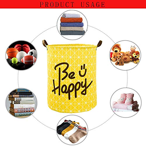 SDAIGC Collapsible Unicorn Laundry Basket, Blondie Canvas Waterproof Round Storage Hamper, Clothes Toys Organizer Basket, Cute Kids Gift Basket (Yellow Happy)