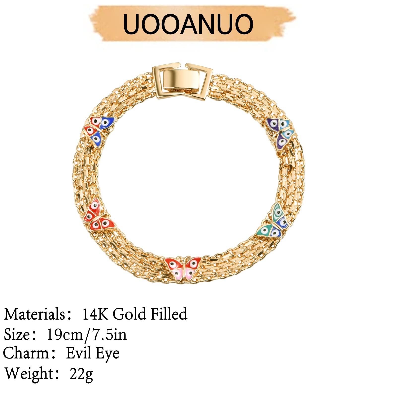 UOOANUO Evil Eye Bracelets for Women 14K Gold Plated Multicolor Butterfly Bracelets Evil Eye Jewelry