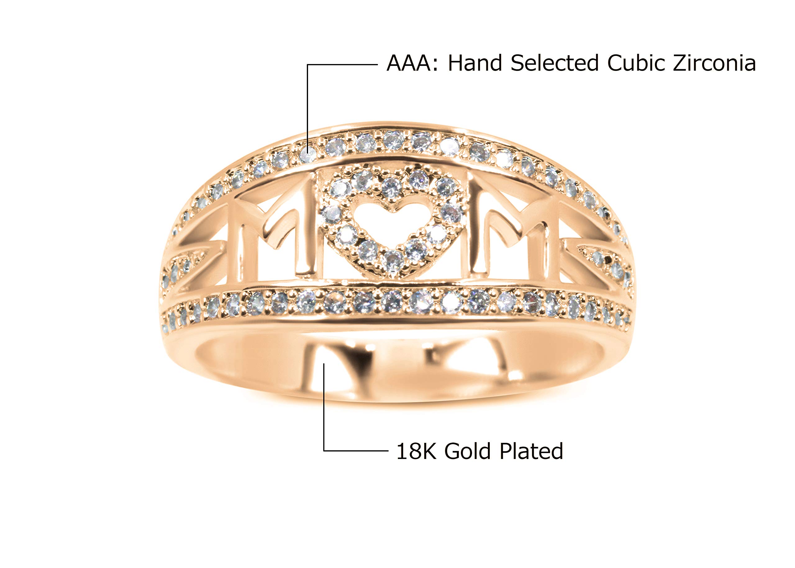 Savlano 18K Gold Plated Cubic Zirconia Mom Heart Memorable Ring for Women