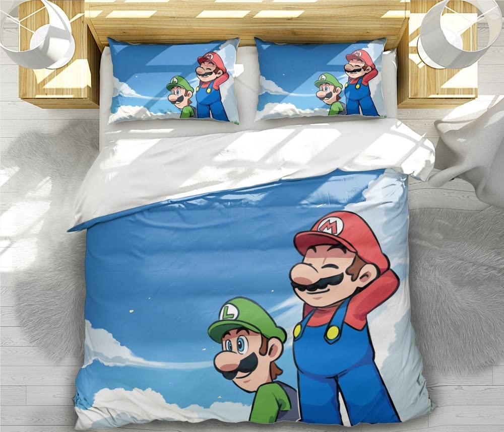NICHIYOBI Redcap Beard Plumber Bros Game Movie Duvet Cover Set 3D Bedding Comforter Cover 3 Pcs (1 Duvet Cover+2 Pillowcases) Bedding Set (10,Queen-90x90in+20x30in*2)
