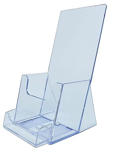 YOUNI (2 Pack) 4" Wide Tri-Fold Booklet Brochure with Business Card Holder - Clear Acrylic Counter-top Organizer