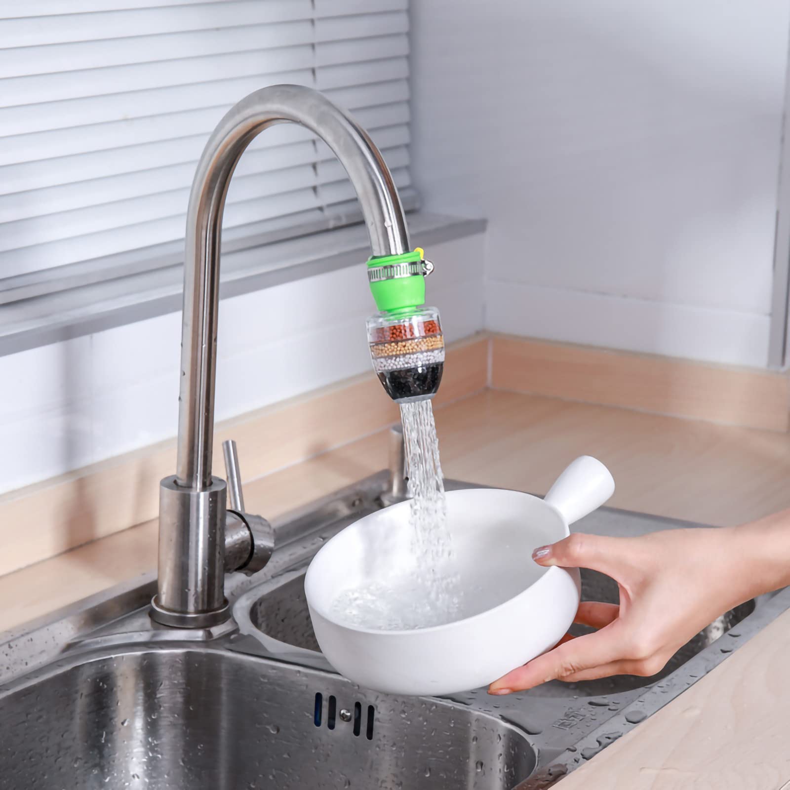 Water Filter for Sink, Faucet Mount Filters, Faucet Water Filter Purifier Kitchen Tap Filtration Activated Carbon Removes Chlorine Fluoride Hard Water for Home Kitchen Bathroom (Green)