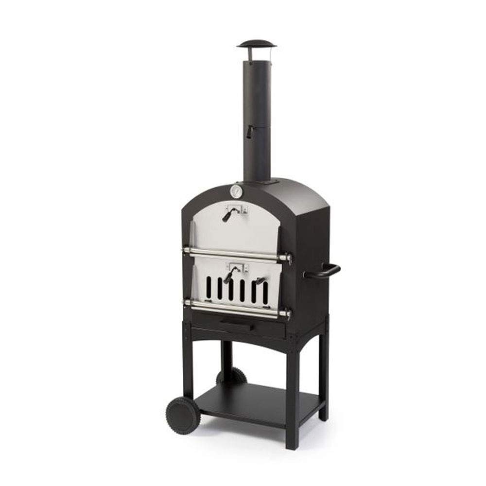 Wood Pellet Pizza Oven KU2B Wood Fire Garden Oven W/Pizza Stone, Stand Alone, Black/Stainless