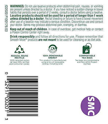 Traditional Medicinals Organic Smooth Move Senna Chamomile Herbal Tea, Relieves Occasional Constipation, (Pack of 2) - 32 Tea Bags Total