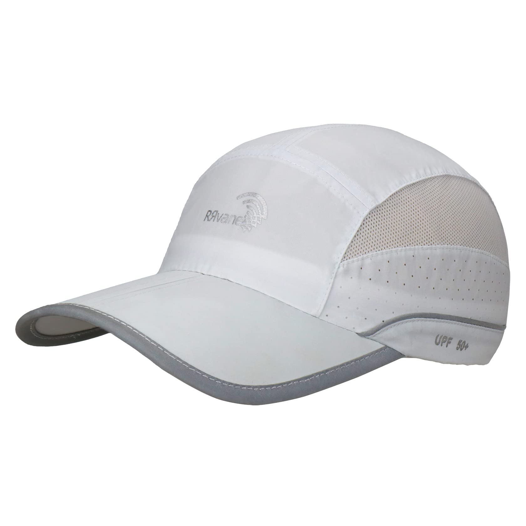 UPF50+ Quick Dry Outdoor Sports Hat Foldable Polyester Running Cap Reflective Baseball Cap,Fit 22"~24-3/8" for Unisex (White, Foldable)