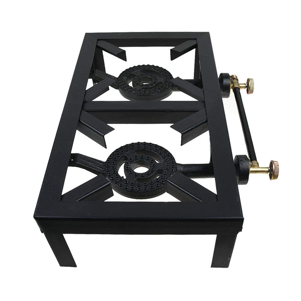 Outdoor Propane Gas Burner, Double Burners Cast Iron Stove with 1.5m Propane Regulator Hose, Patio Yard Camping BBQ Cooking