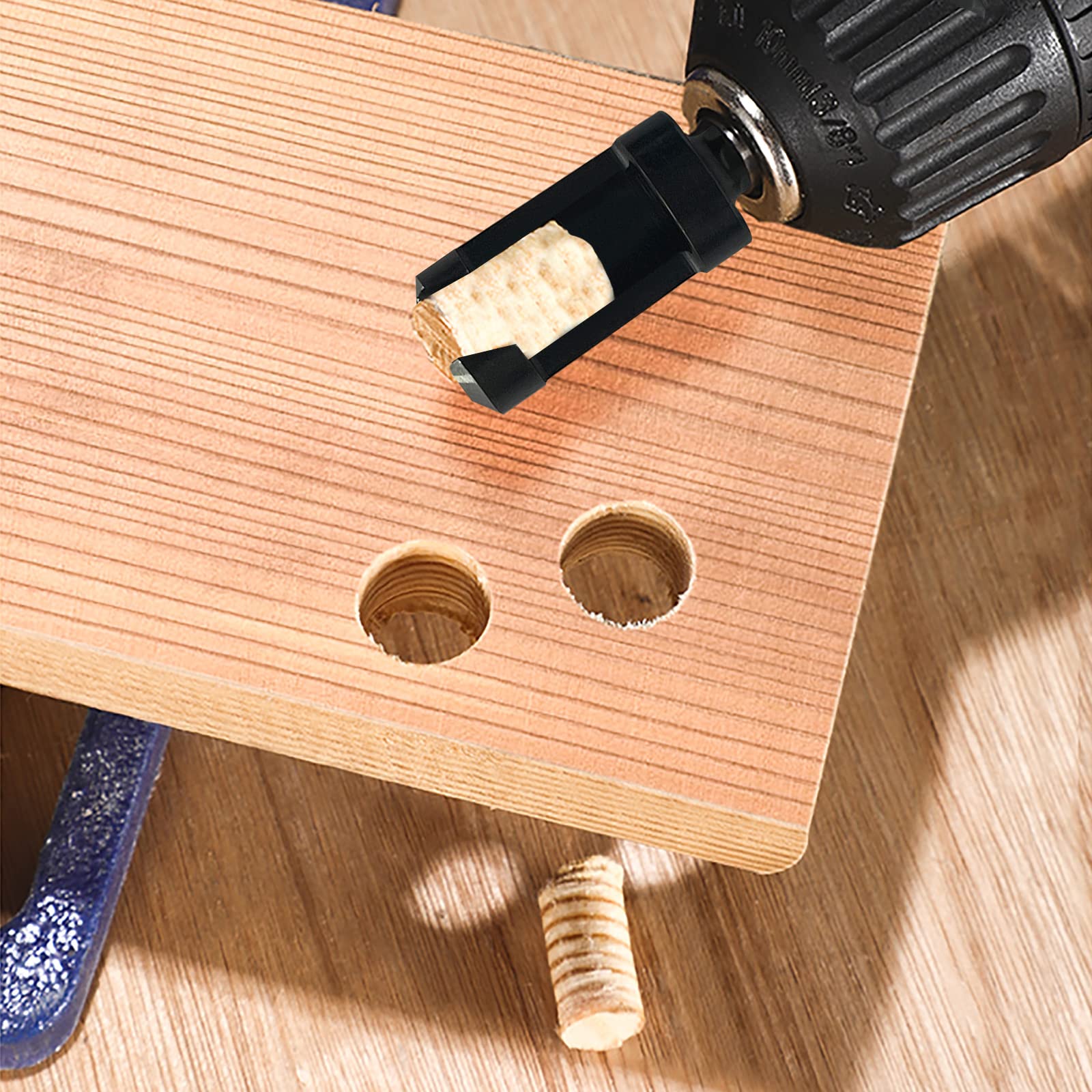 Wood Plug Cutters, 4 pcs Straight Wood Plug Cutters & 4 pcs Tapered Plug Cutters Set with 1/4 Hex Shank, Taper Cutting Tool Cork Drill Bit Knifes in 4 Sizes 1/4", 5/16", 3/8", and 1/2" Black