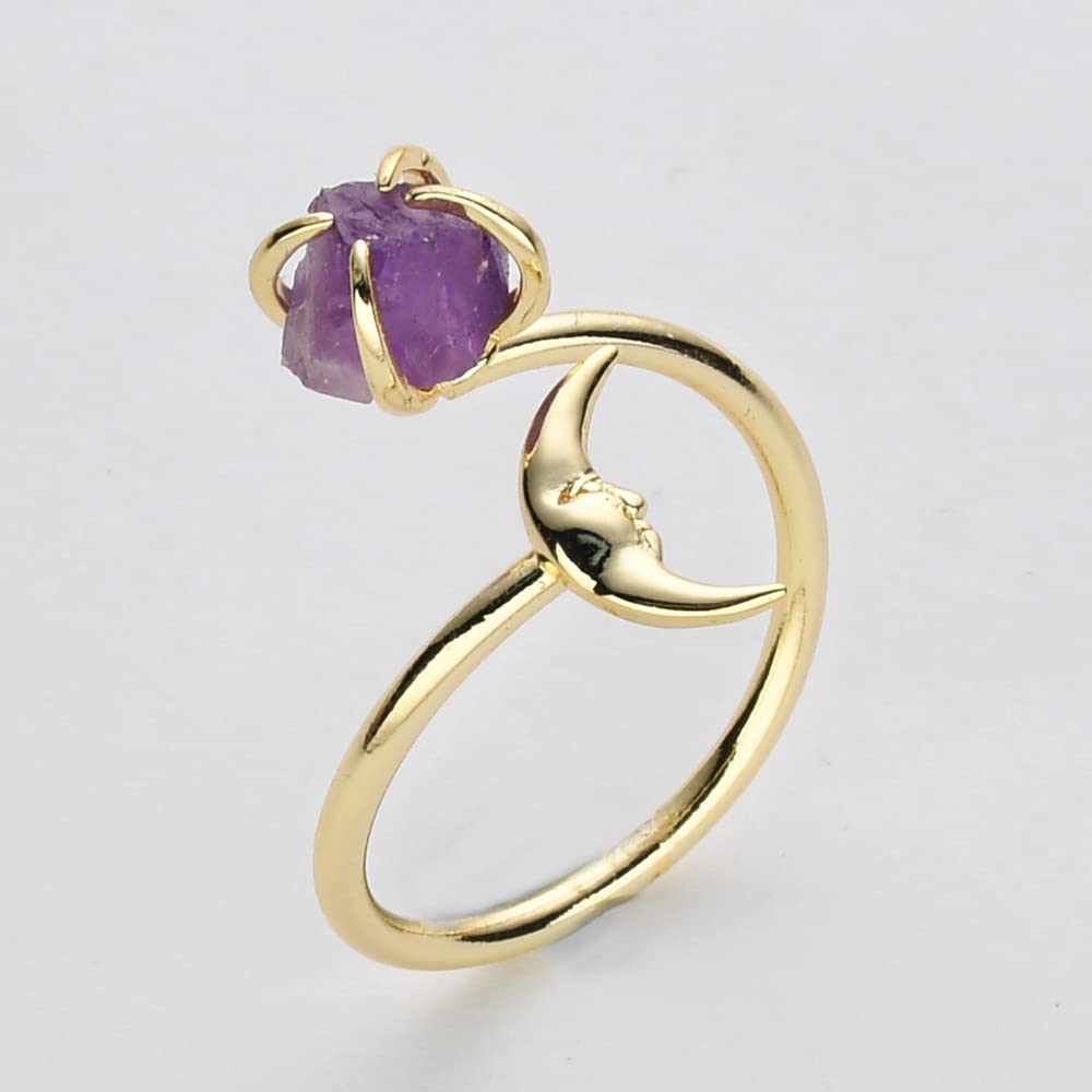 ZENGORI Natural Amethyst Claw Ring Healing Crystal Stone Ring Spiritual Protection Jewelry Beautiful Gift ZG0487-amethyst