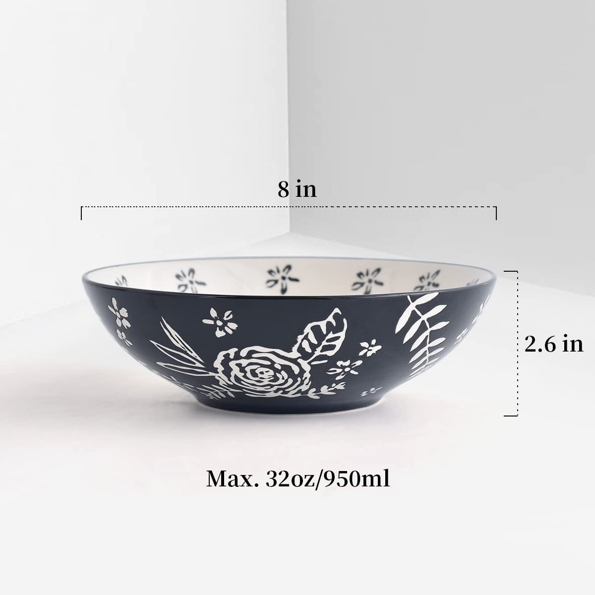 Wisenvoy Pasta Bowls Salad Bowls 8" Pasta Bowl 32 Ounces Salad Bowl Pasta Bowls Set of 4 Ceramic Serving Bowls