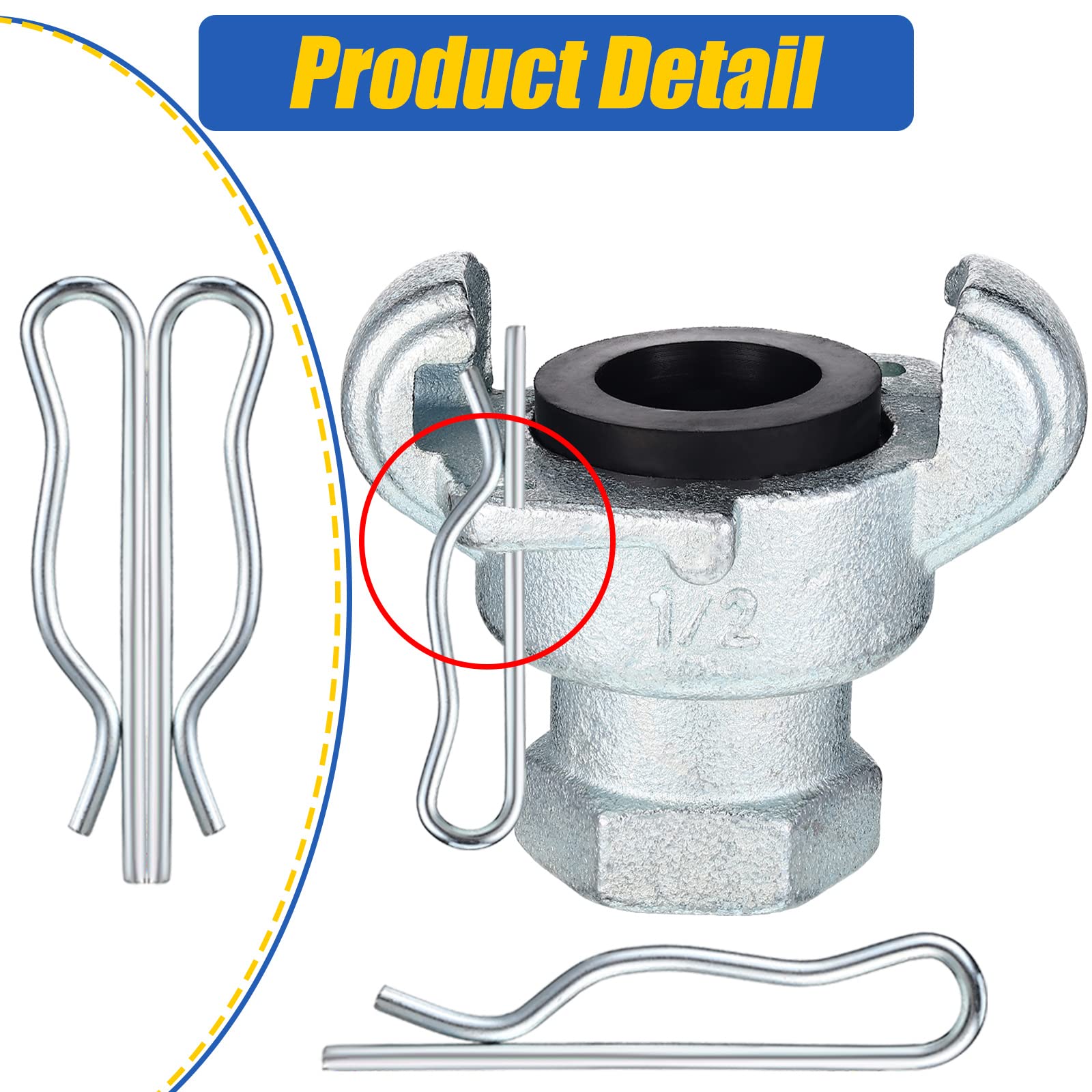 Therwen 4 Sets NPT Iron Air Hose Fitting 2 Lug Universal Coupling Chicago Fitting for Female and Male End(1/2'', Female End)