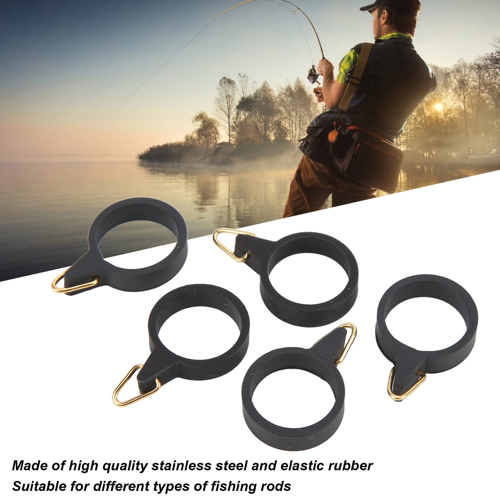 Yeuipea Fishing Rod Hook Holder,5pcs Fishing Rod Hook Holder Rubber Circle Stainless Steel Fishing Pole Hook Keeper for Bait Tool(Medium)