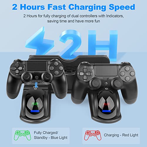 PS4 Stand Cooling Fan Station for Playstation 4/PS4 Slim/PS4 Pro, PS4 Vertical Stand with Dual Controller Port Charger Dock Station, USB Fast Charging Station with LED Indicator,12 Game Slots