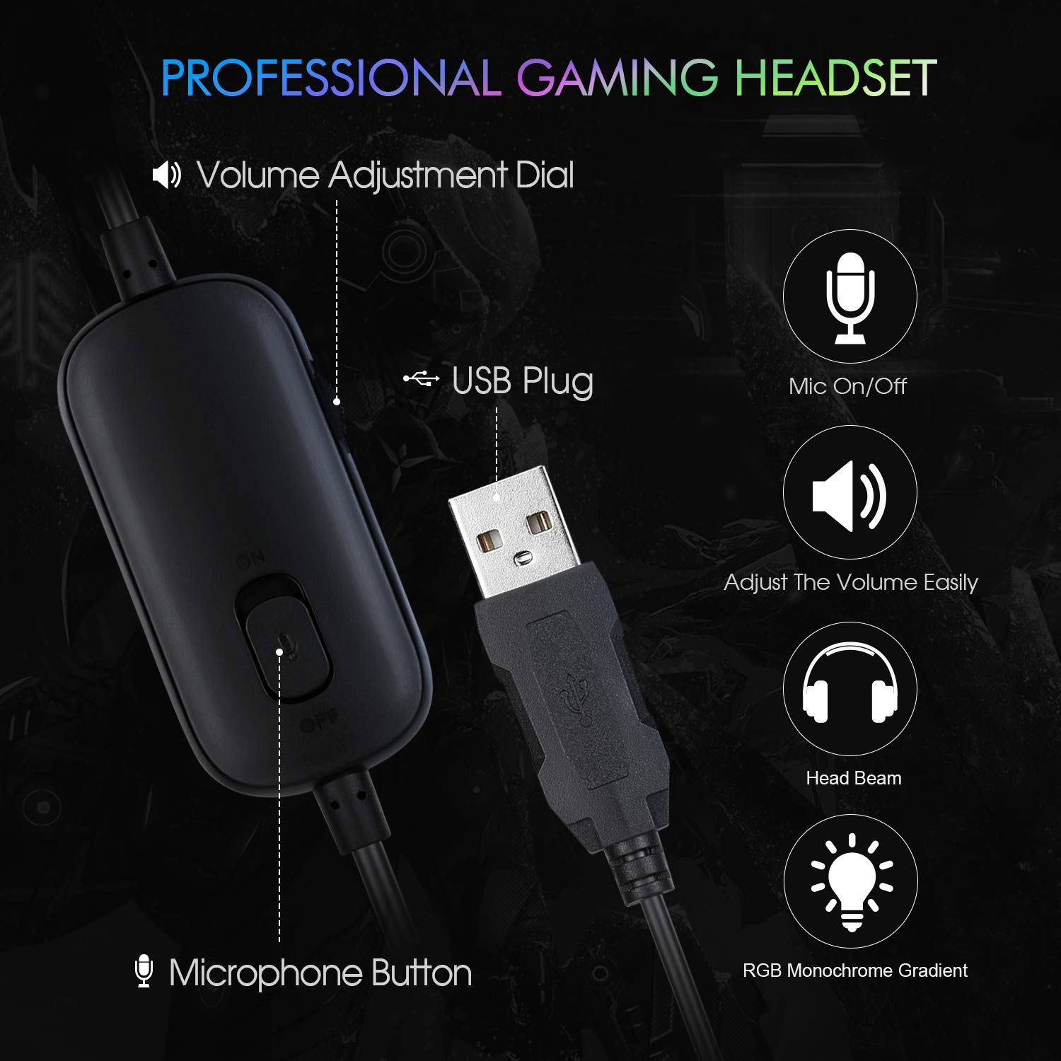 REDSTORM Gaming Headset PC Headset RGB Lights with 7.1 Surround Sound, USB Headphones with Noise Cancelling Microphone Plug & Play Compatible with Mac/PC/Laptops/Mac Computers