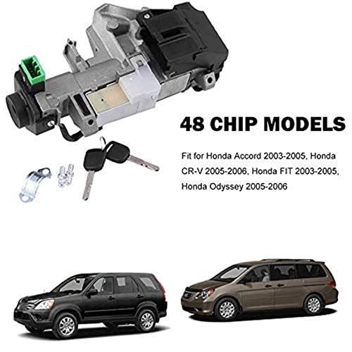 RYANSTAR Ignition Switch Lock Cylinder Assembly Compatible with Accord CRV FIT Odyssey 2005-2006 with 2 Keys 48 Chips Replace 06350-SAA-G30 35100-SDA-A71