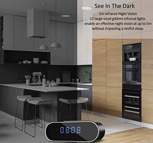 WOONZER Hidden Camera,Spy Camera HD 1080P WiFi Alarm Clock Camera with Night Vision/Motion Detection/Loop Recording Wireless Security Camera,Monitor Video Recorder Nanny Cam
