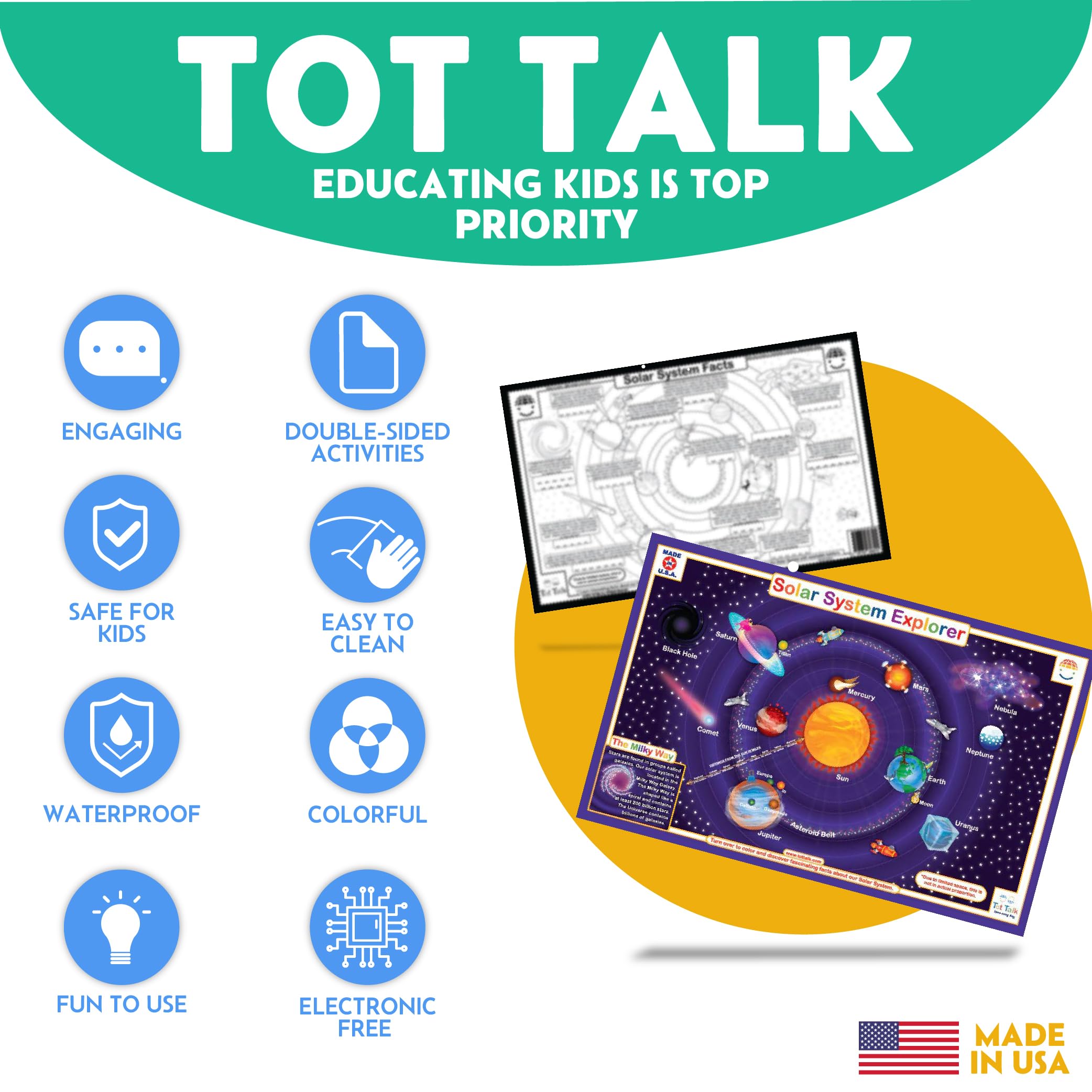 Tot Talk Periodic Table of The Elements Educational Placemat for Kids, Washable, Made in The USA