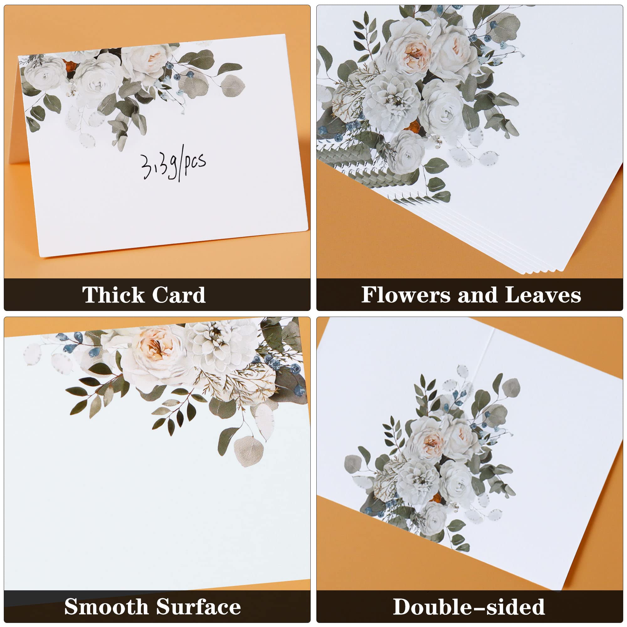 Stylish Tent Table Place Cards with Printed Watercolor Flowers - Small Paper Place Cards Name Cards - Printed on Both Sides for Table Setting, Suitable for Wedding, Banquets, Parties - 50 Packs