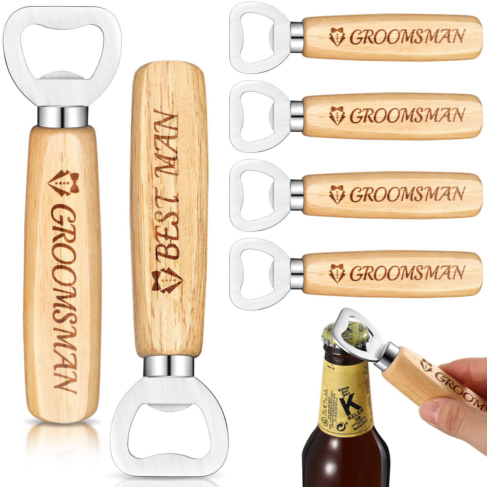 Wooden Bottle Opener Groomsmen Gifts Wood Can Opener Best Man Gift Wedding Favors Proposal Gift Bachelor Party Favors for Kitchen Bar Restaurant Beer (6 Pcs)