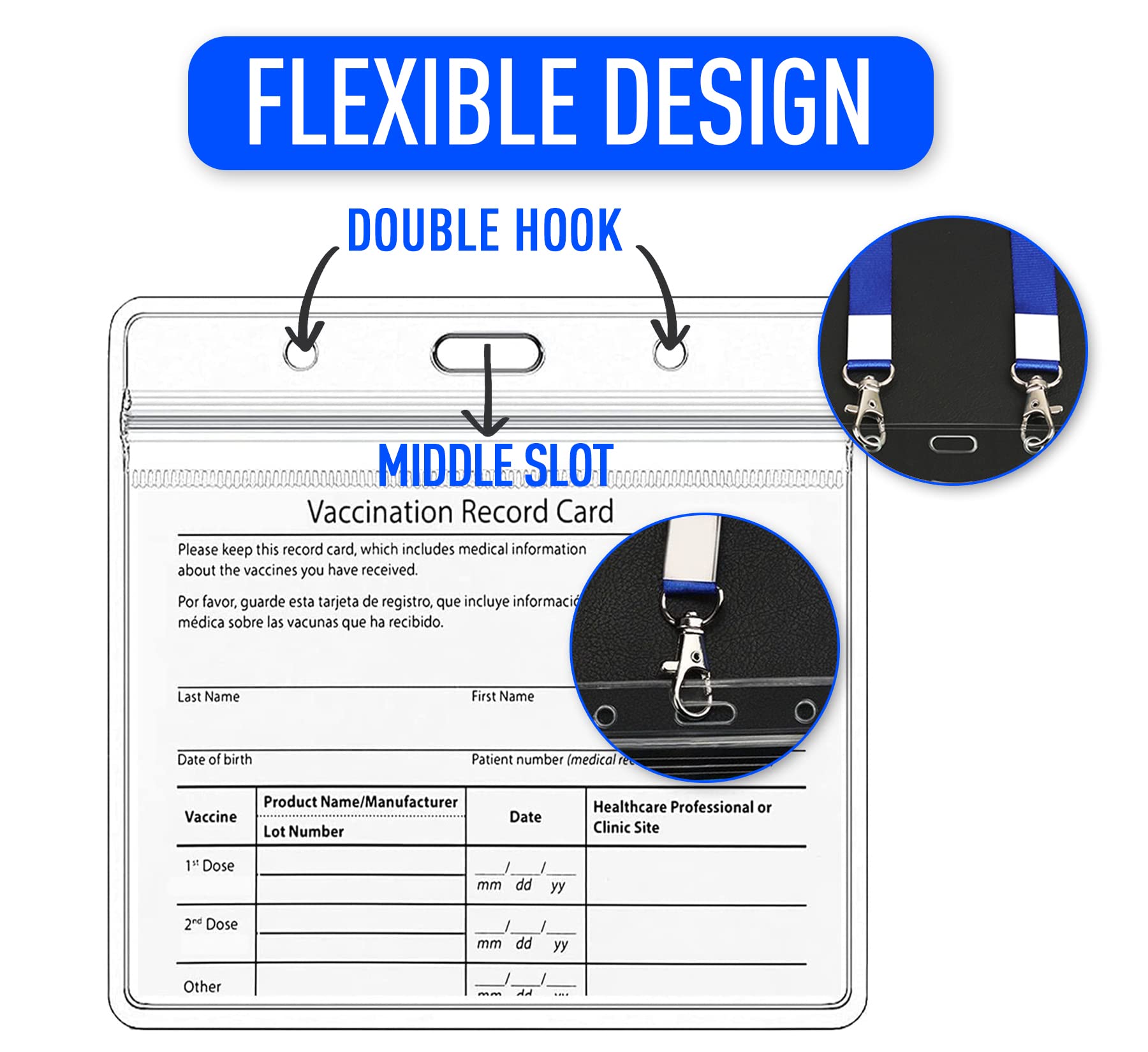 Waterproof Vaccination Card Protector - Plastic ID Holder for Vax Card - Clear Plastic Card Sleeves with Hole Slots for Lanyards - Vax Document Holders with Resealable Zip, PVC - 4.5"x3.6" (10 Pack)