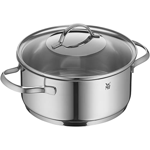 WMF Pot Ø 20 cm Approx. 2.5L Provence Plus Pouring Rim Glass Lid Cromargan Stainless Steel Polished Suitable for Induction Hobs Dishwasher-Safe