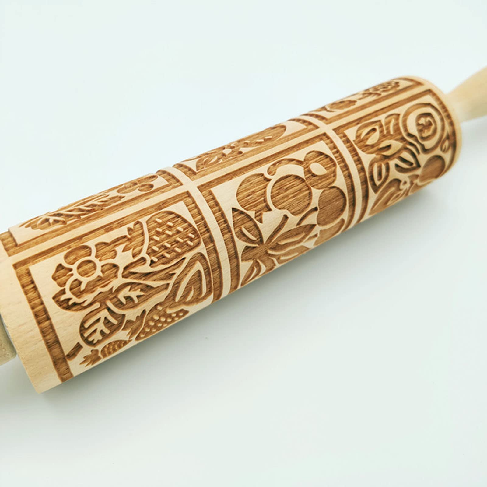 Wooden Embossed Rolling Pin for Baking Embossed Cookies Deep Engraved Rolling Pin Kitchen Decor Tools(2pcs)