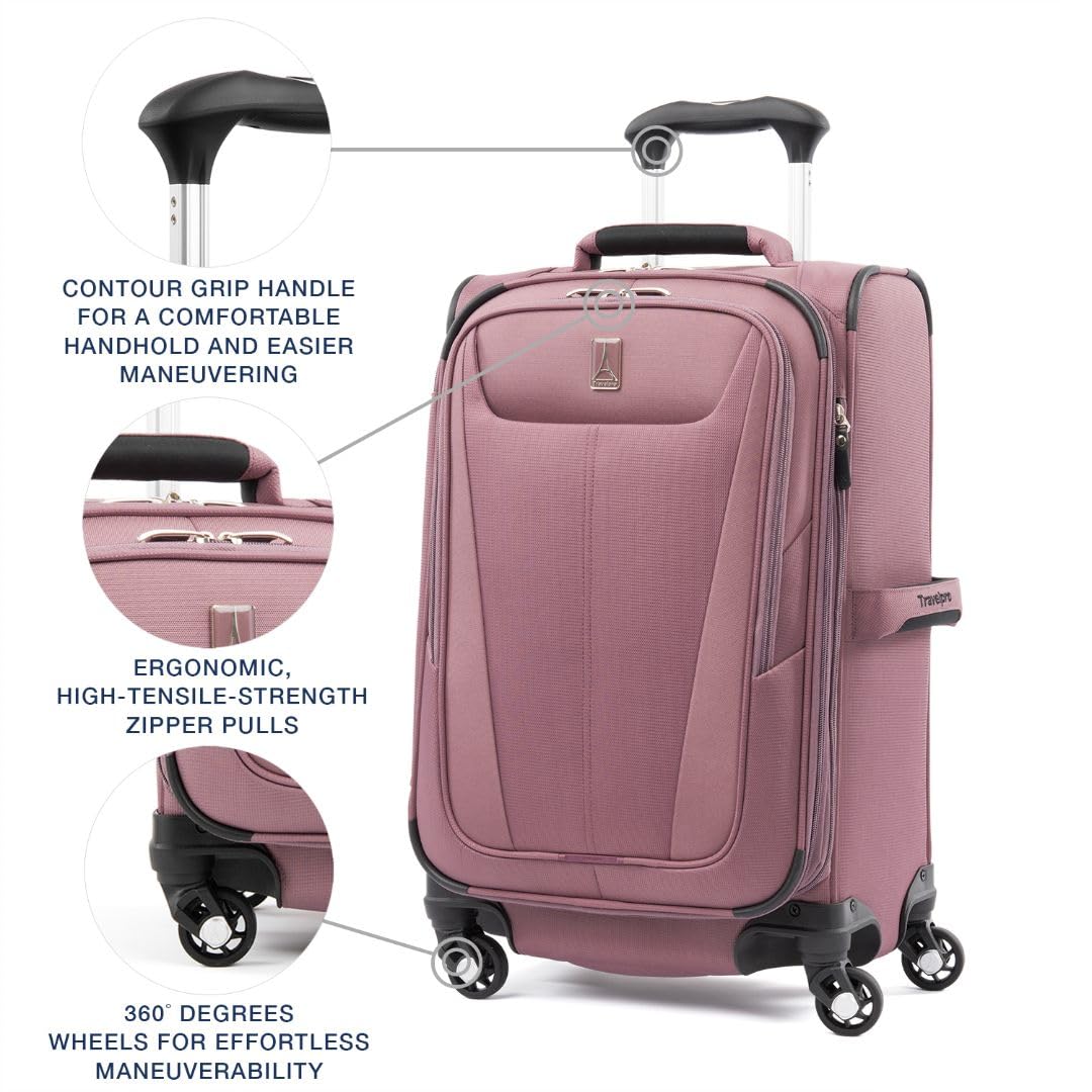 Travelpro Maxlite 5 Softside Expandable Carry on Luggage with 4 Spinner Wheels, Lightweight Suitcase, Men and Women, Dusty Rose Pink, Carry On 21-Inch